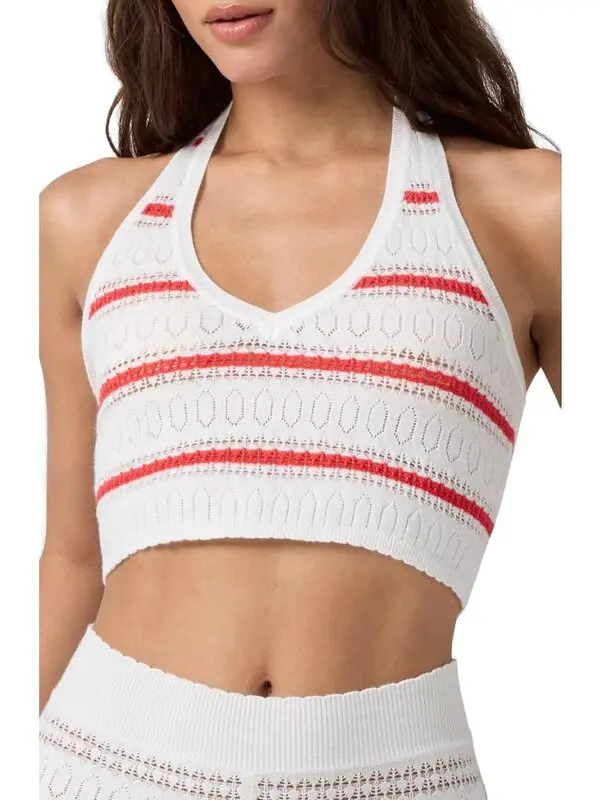 FLORENCE BY MILLS Pointelle Halter Crop Top - Bright White/poppy Red