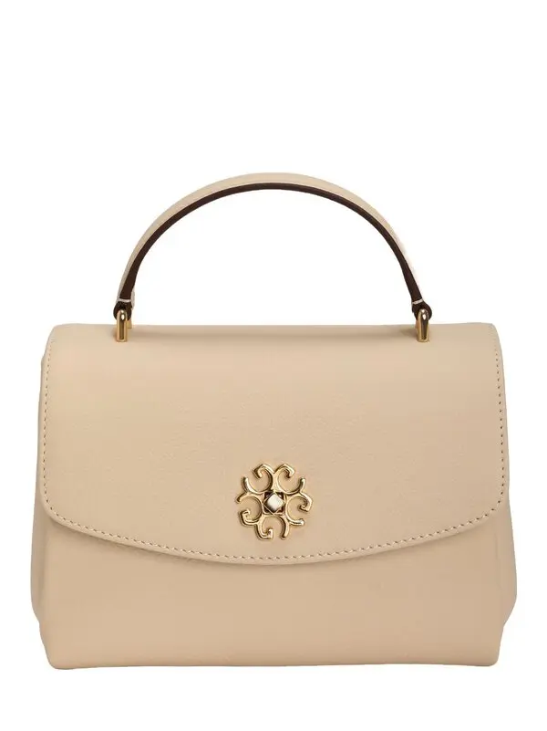 Gorski Top Handle Leather Bag With Crossbody Strap - Beige