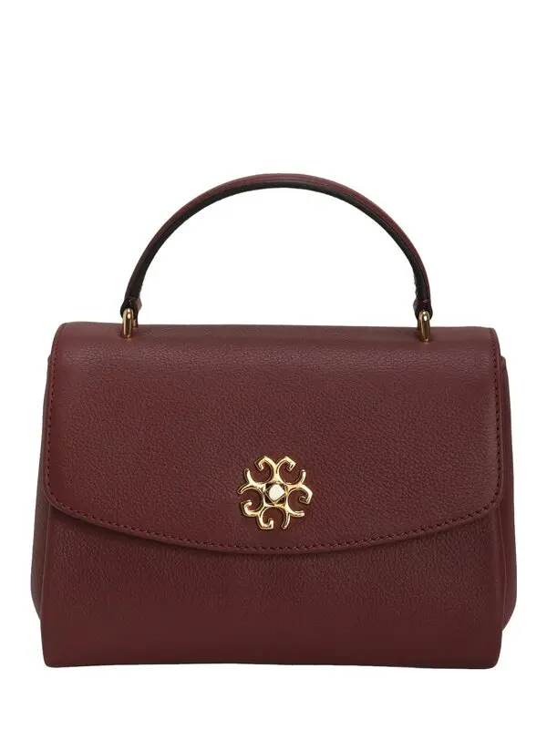 Gorski Top Handle Leather Bag With Crossbody Strap - Burgundy