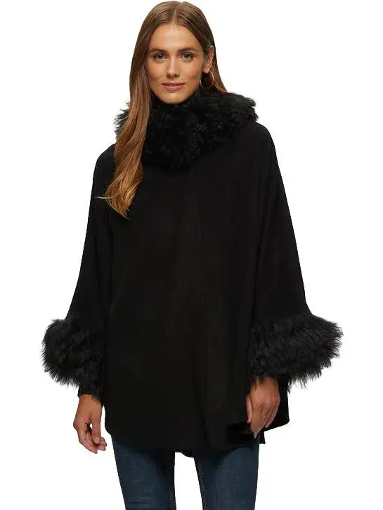 Gorski Wool And Cashmere-blend Trimmed Cape - Black