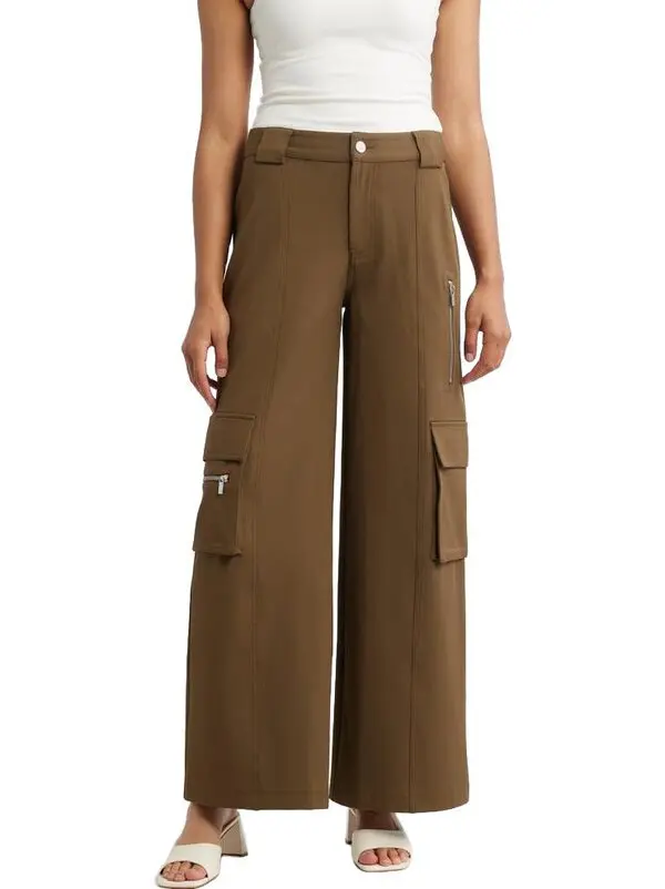 CITY BLUES Wide-leg Cargo Trousers - Olive