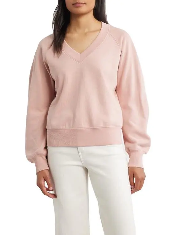 CITY BLUES Zip Detail Ruched Sleeve Sweatshirt - Rose