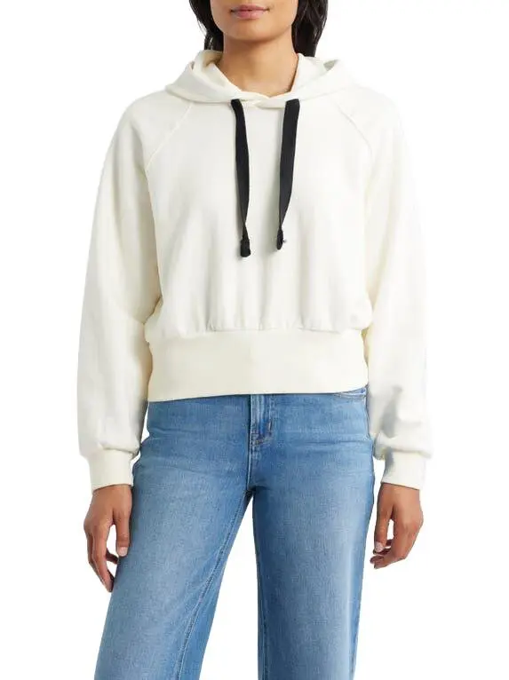 CITY BLUES Crop Cotton Hoodie - Ivory