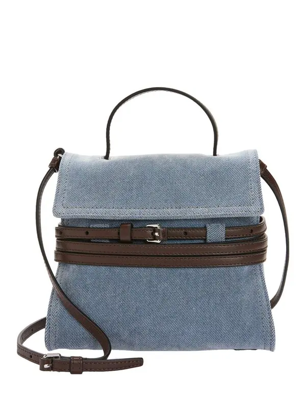 Moschino Denim Handheld Bag - Sky Blue/dark Brown