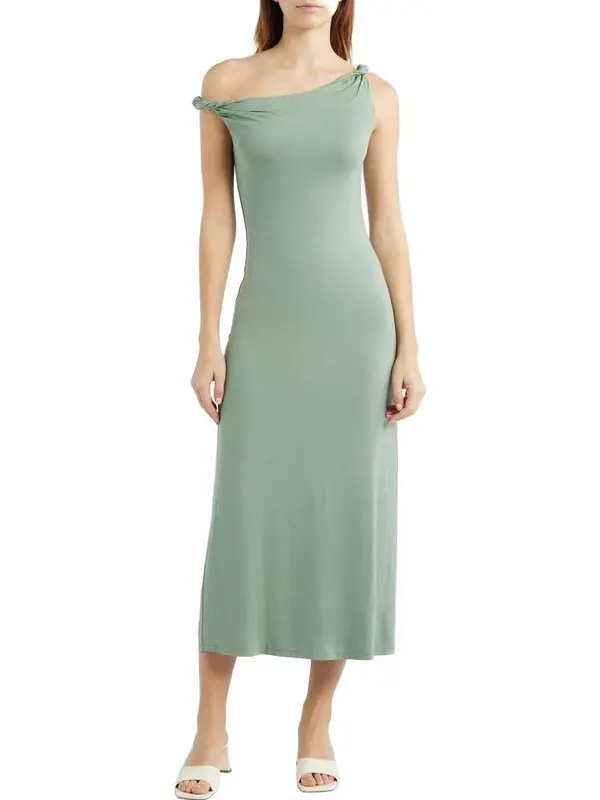 NIA Carmella Asymmetric Midi Dress - Loden Forest