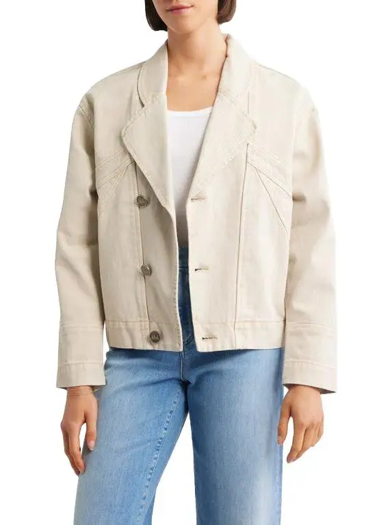 CITY BLUES Spliced Denim Moto Jacket - Bone White