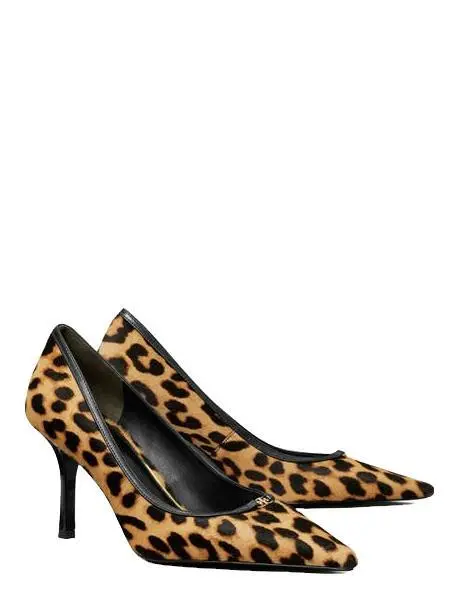 Tory Burch Double T Buckle Pointed Toe Pump - Classic Leopard Calf Hair