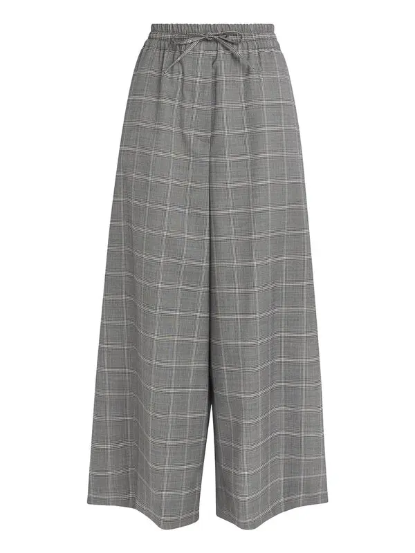 Max Mara Wool-blend Check Wide-leg Trousers - Grey