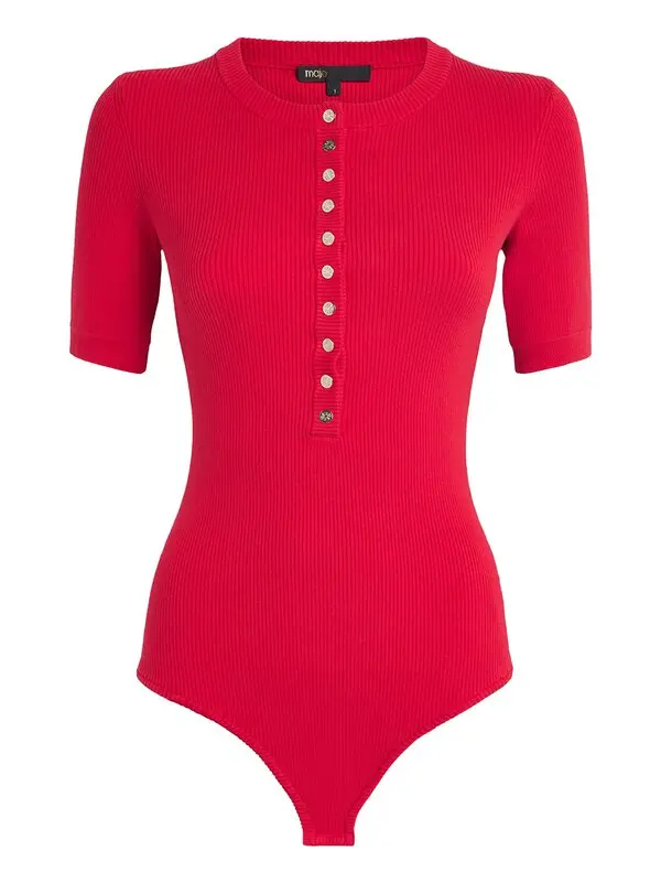 Maje Cotton-blend Short Sleeve Bodysuit - Red