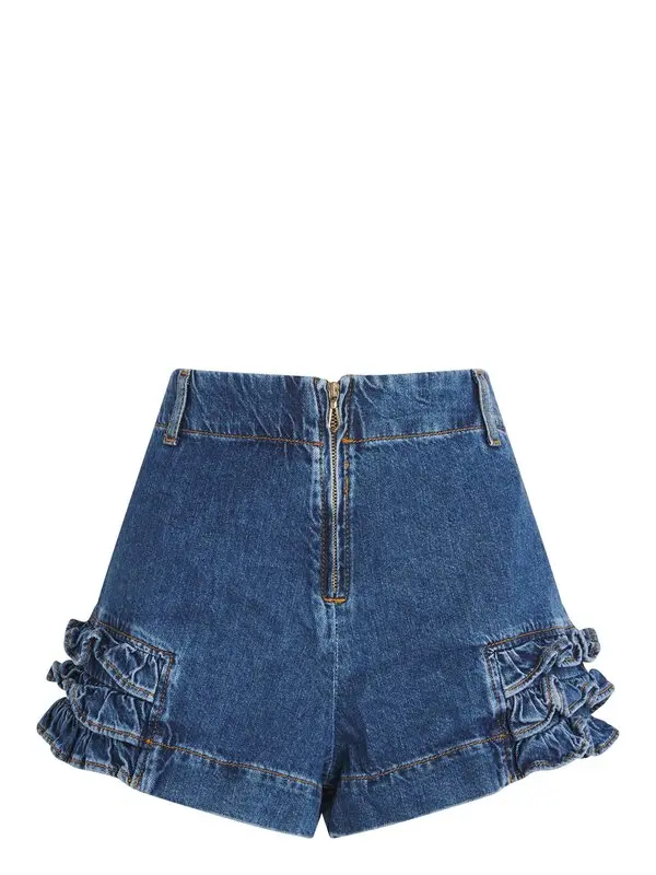 Sandro Denim Ruffle Shorts - Blue