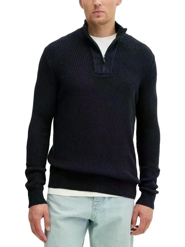 Guess Ribbed Half-zip Sweater - Black