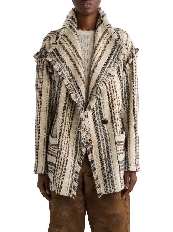 Isabel Marant Illisa Stripe Fringe Jacket - Ecru
