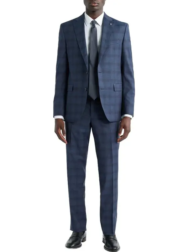 JACK VICTOR Esprit Blue Plaid Wool Suit - Mid Blue