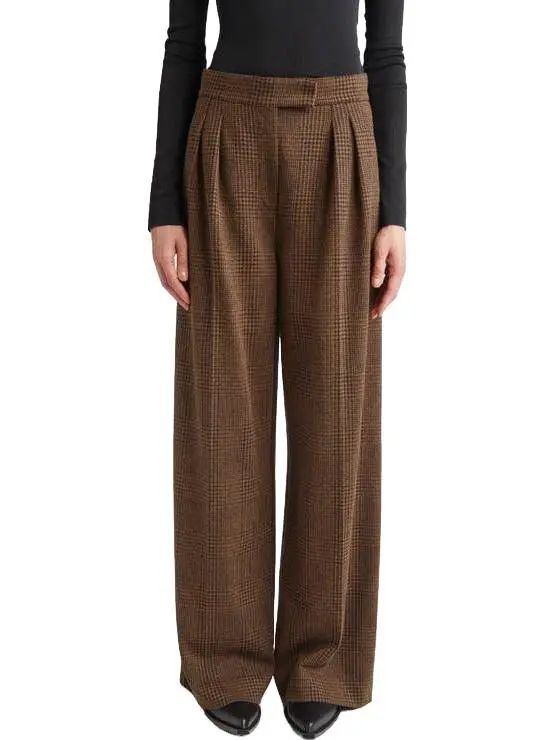 Max Mara Ponza Pleated Houndstooth Check Wide Leg Pants - Chocolate