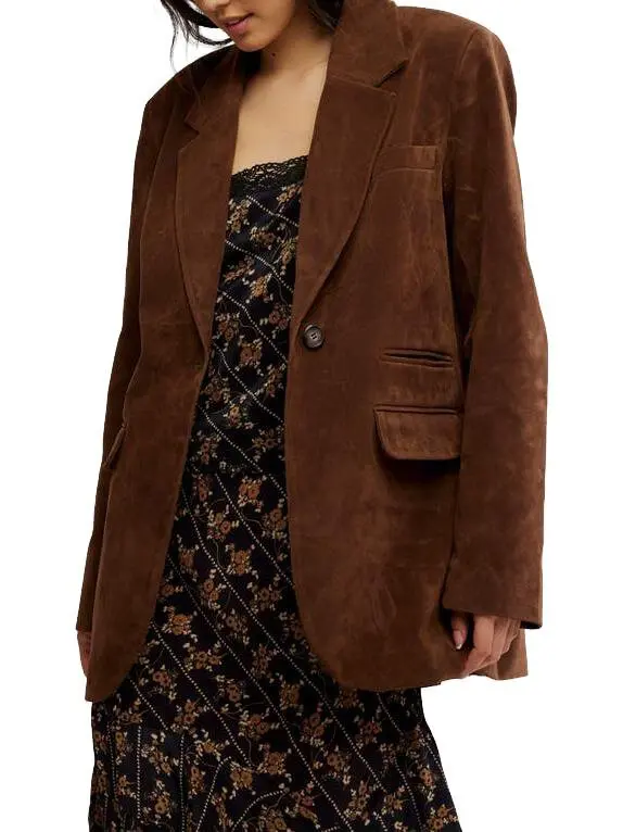 Free People Paper Cut Faux Suede Blazer - Brown Bear