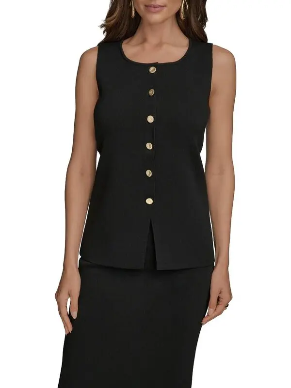 Donna Karan New York Button-front Knit Vest - Black