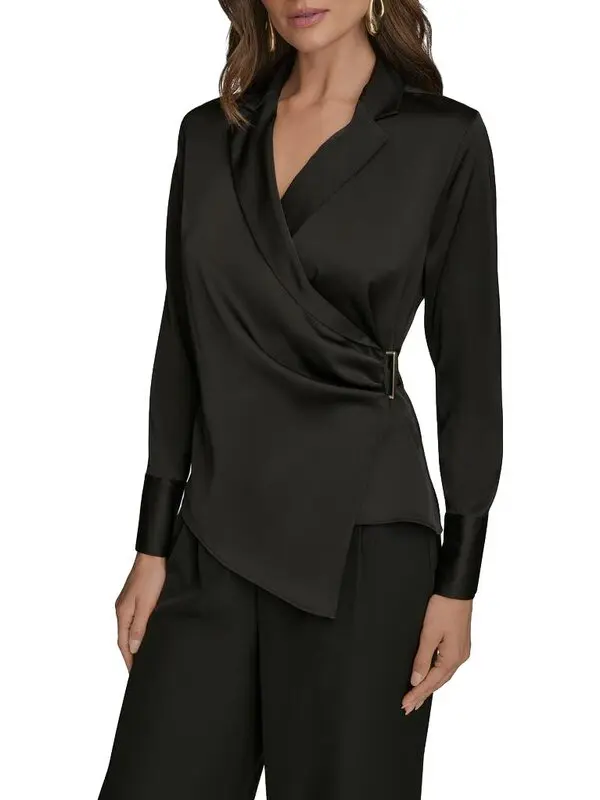 Donna Karan New York Wrap Charmeuse Shirt - Black