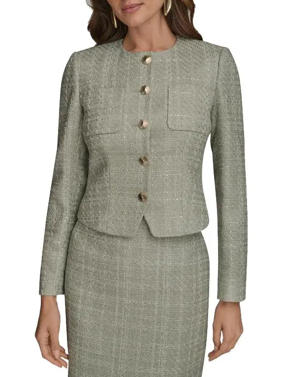 Donna Karan New York Button Front Tweed Jacket - Weathered Sage