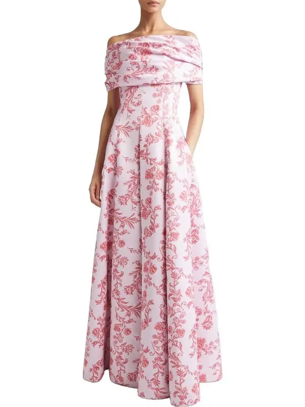 EMILIA WICKSTEAD Auclair Off-the-shoulder Damask Gown - Damask Floral Pink