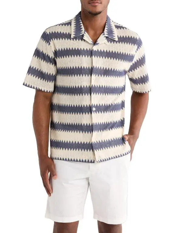 PACSUN Stripe Textured Cotton Blend Camp Shirt - Blue/white