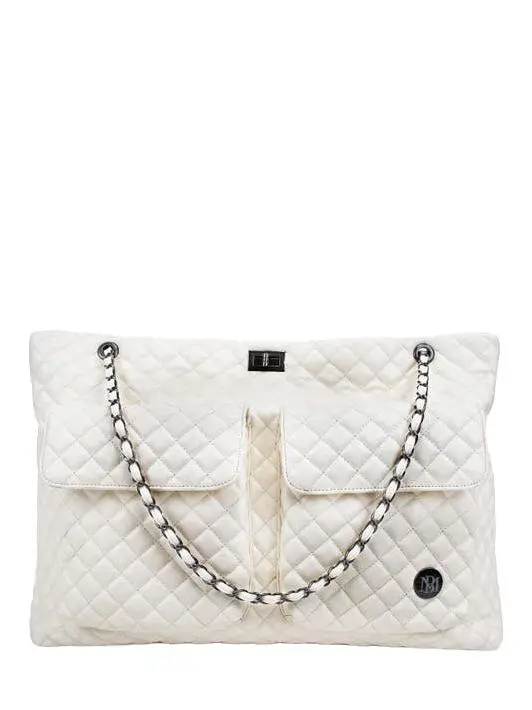 Badgley Mischka Diana Xl Quilted Vegan Leather Weekender Duffel Bag - Cream