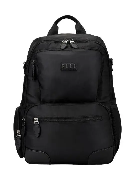 ELLE Voyage 20l Twill And Vegan Leather Backpack - Black
