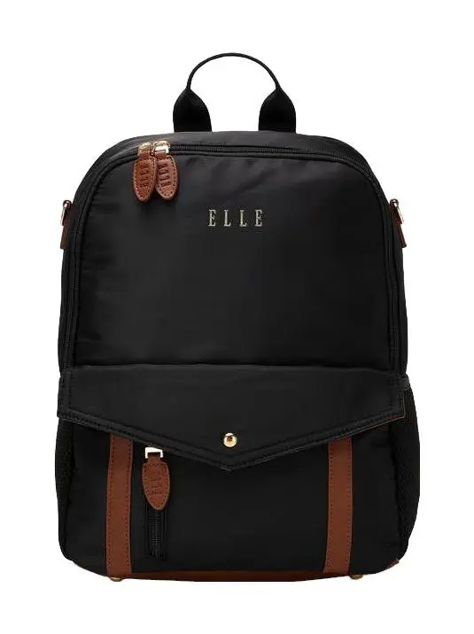 ELLE 18l Twill And Vegan Leather Backpack - Black