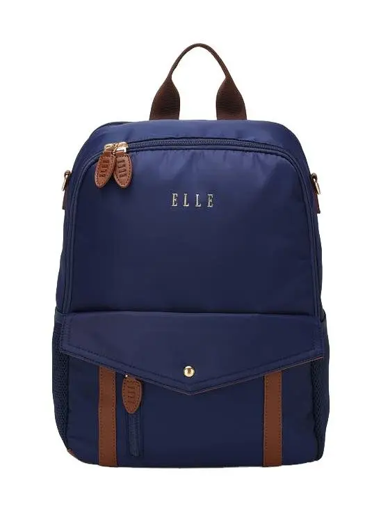 ELLE 18l Twill And Vegan Leather Backpack - Navy