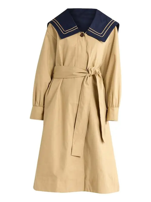 DAMSON MADDER Ella Organic Cotton Trench Coat - Navy/tan
