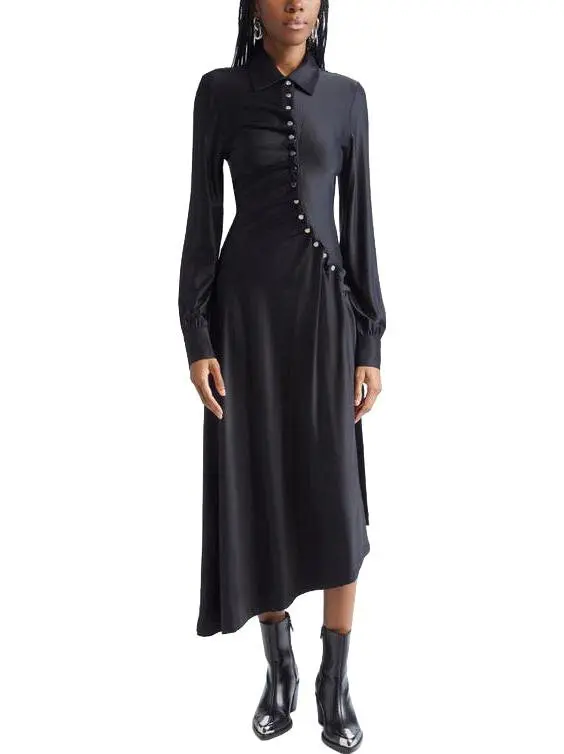 Rabanne Long Sleeve Draped Jersey Midi Dress - Black