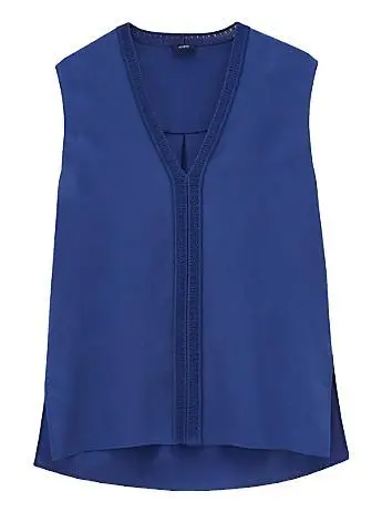 JOSEPH Knitted-trim Silk-crepe Blouse - Cobalt