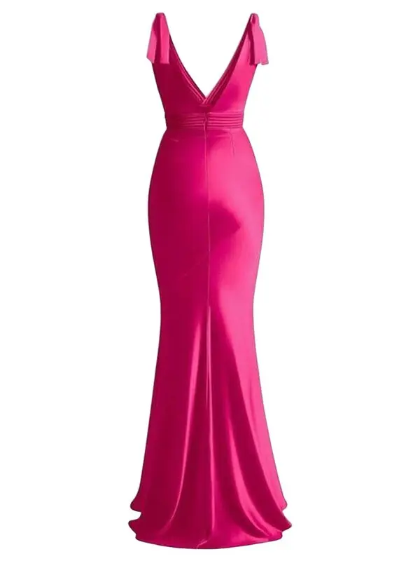 ZHIVAGO Deep V-neck Stretch Satin Gown - Fuchsia