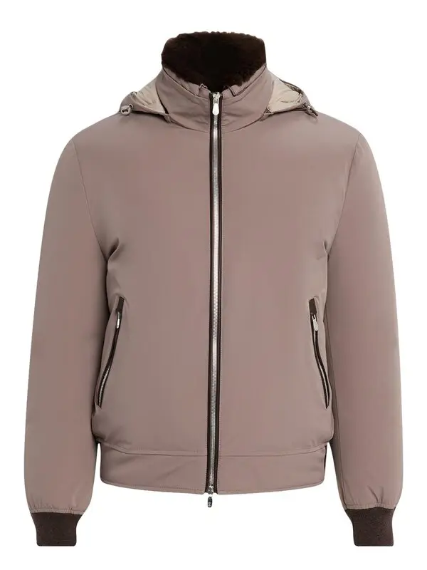 Brunello Cucinelli Full-zip Nylon And Shearling Jacket With Detachable Hood - Dove Grey