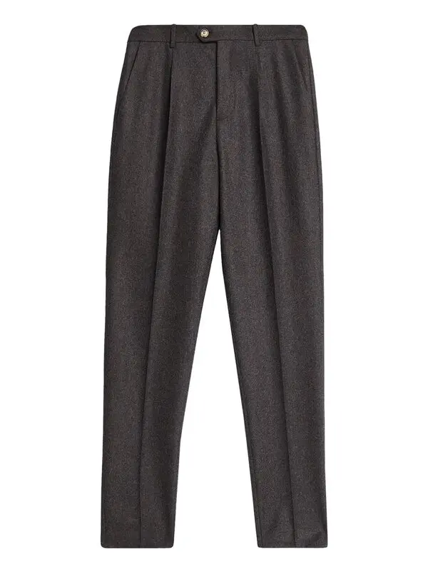 Brunello Cucinelli Wool Flannel Single-pleated Pants - Dark Brown
