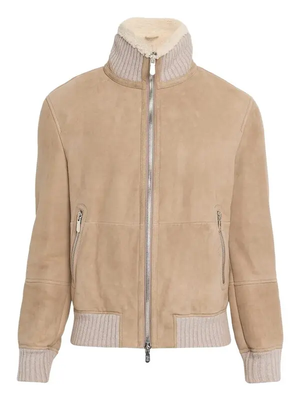 Brunello Cucinelli Shearling-lined Suede Flight Jacket - Hazel