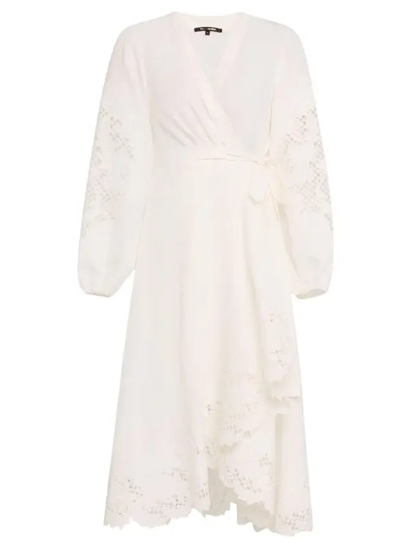 Kobi Halperin Sigal Embroidered Lace-inset Midi Wrap Dress - White
