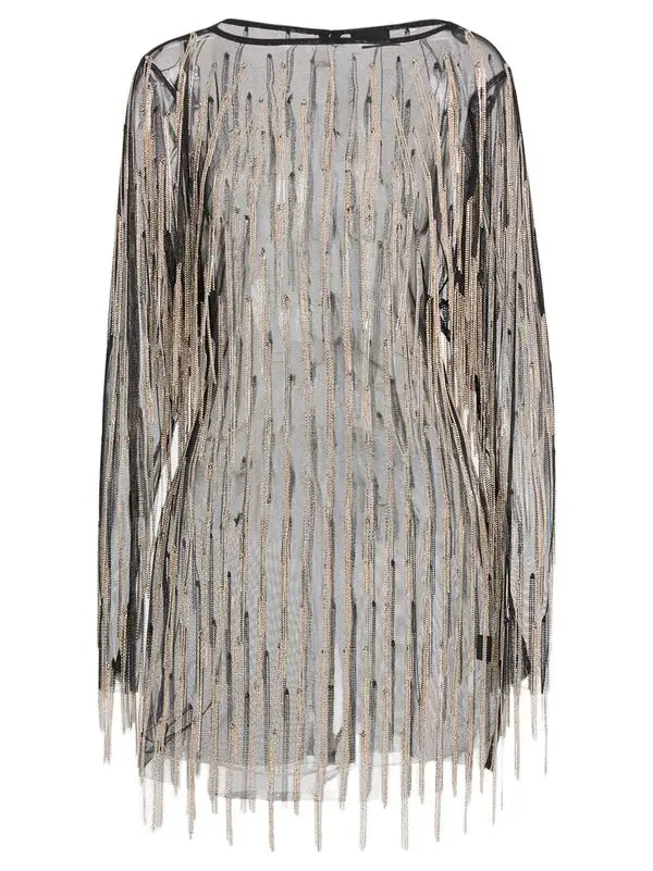 Lapointe Crystal Fringe Mesh Mini Dress - Black  Bronze