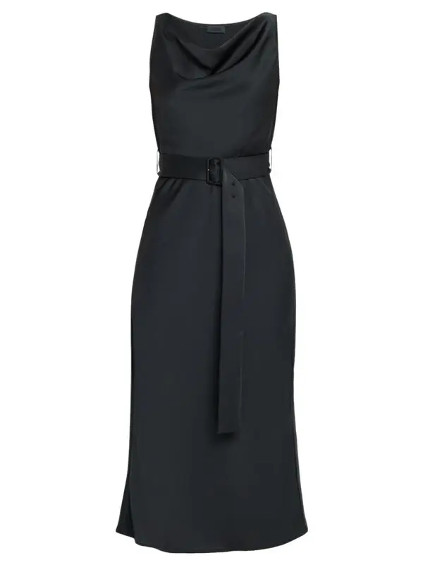 Lapointe Lightweight Satin Belted Midi Dress - Black