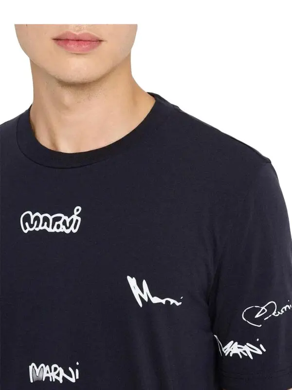 Marni Apos;s Allover Multi-logo Crewneck T-shirt - Blublack