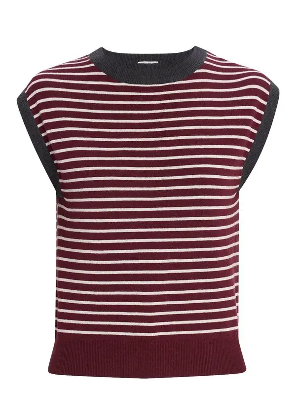 Brunello Cucinelli Striped Wool-cashmere Knit Sleeveless Sweater - Red