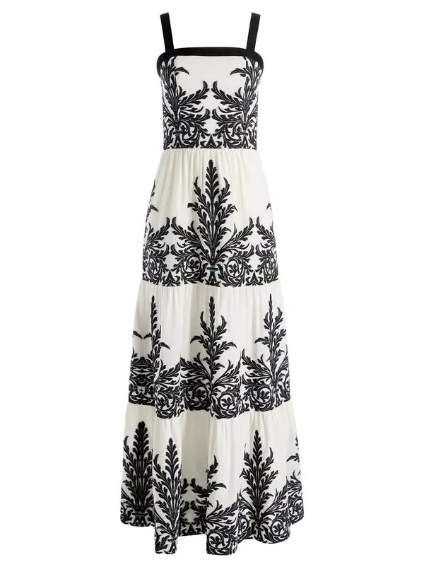 Alice + Olivia Saige Embroidered Maxi Dress - Off Whiteblack
