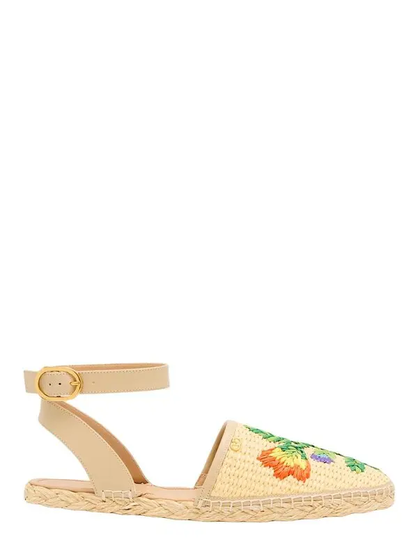 Valentino Garavani Raffia Floral Espadrille Sandals - Naturale