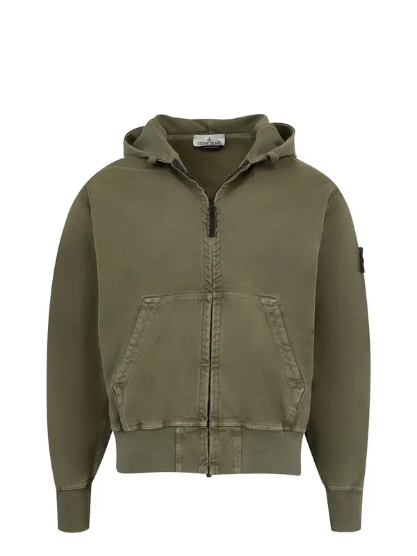 Stone Island Hooded Zip-up Sweatshirt - Green
