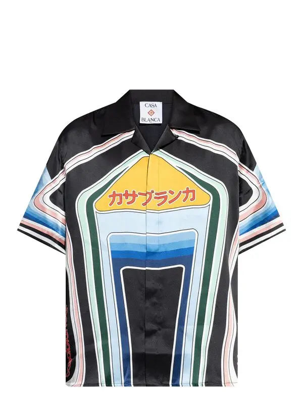 Casablanca Graphic Mountain Cuban Collar Shirt - Black