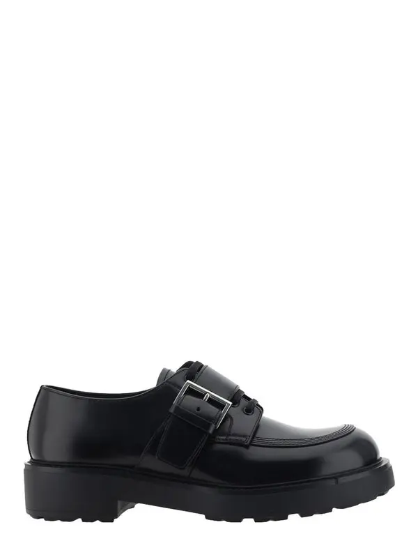Prada Brushed Leather Buckled Derby - Black