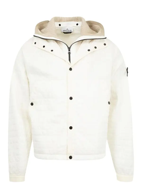 Stone Island Padded Logo Motif Hooded Jacket - White