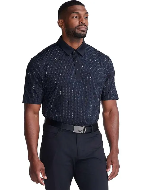 PXG Comfort Fit Golf Icons Pin Stripe Polo - Black