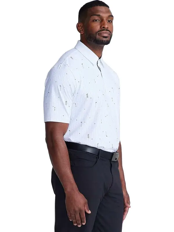 PXG Comfort Fit Golf Icons Pin Stripe Polo - White