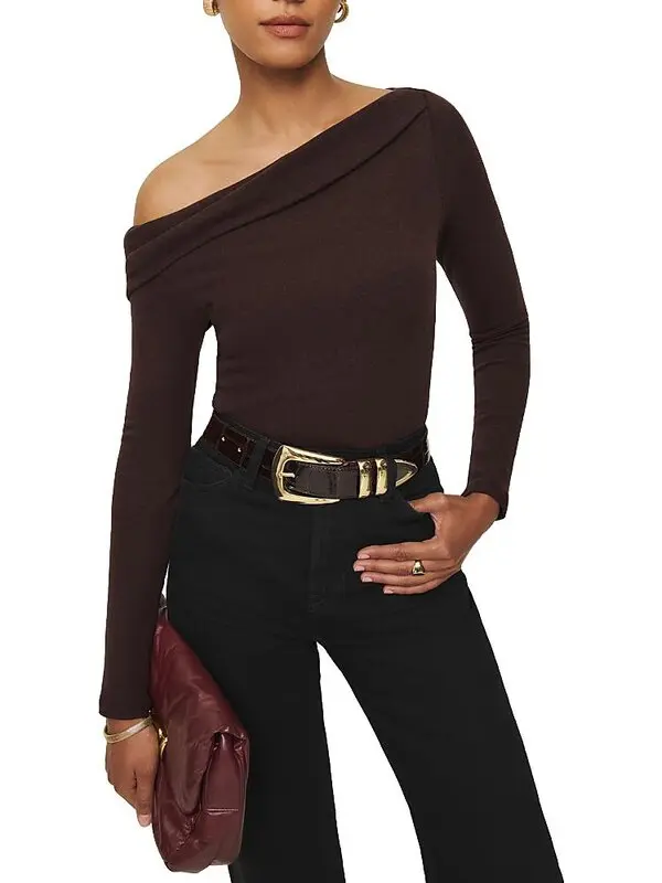 REFORMATION Elio Off-the-shoulder Knit Top - Mole