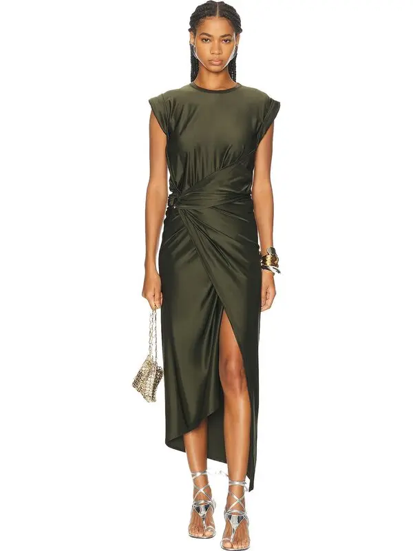 Rabanne Jersey Wrap Midi Dress - New Kaki